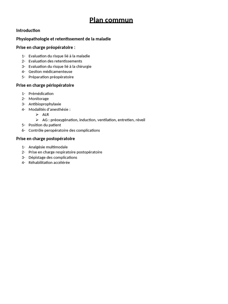 Plan Commun Anesthésie Et Terrain | PDF