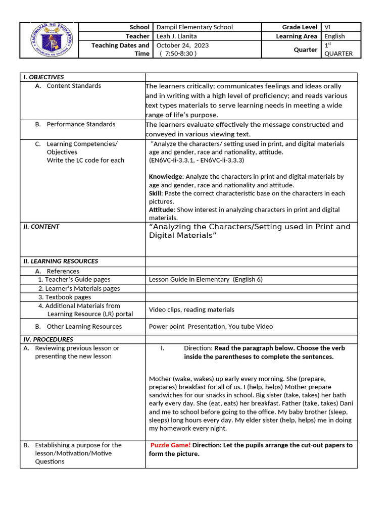 COT - ENGLISH 6 Week 9 Q1 | PDF