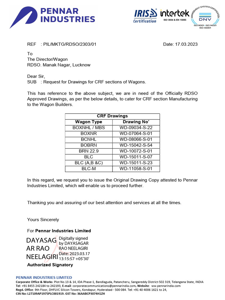 Rdso Drawings Request Letter Pdf