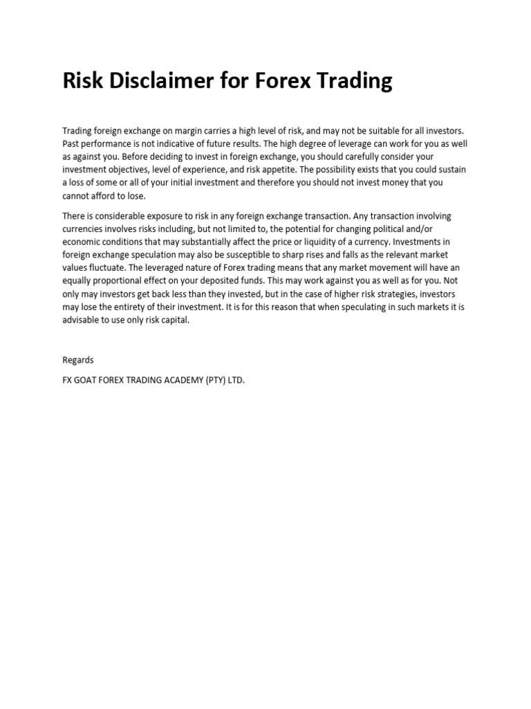 FX GOAT Risk Disclaimer For Forex Trading | PDF | Business | Finance ...
