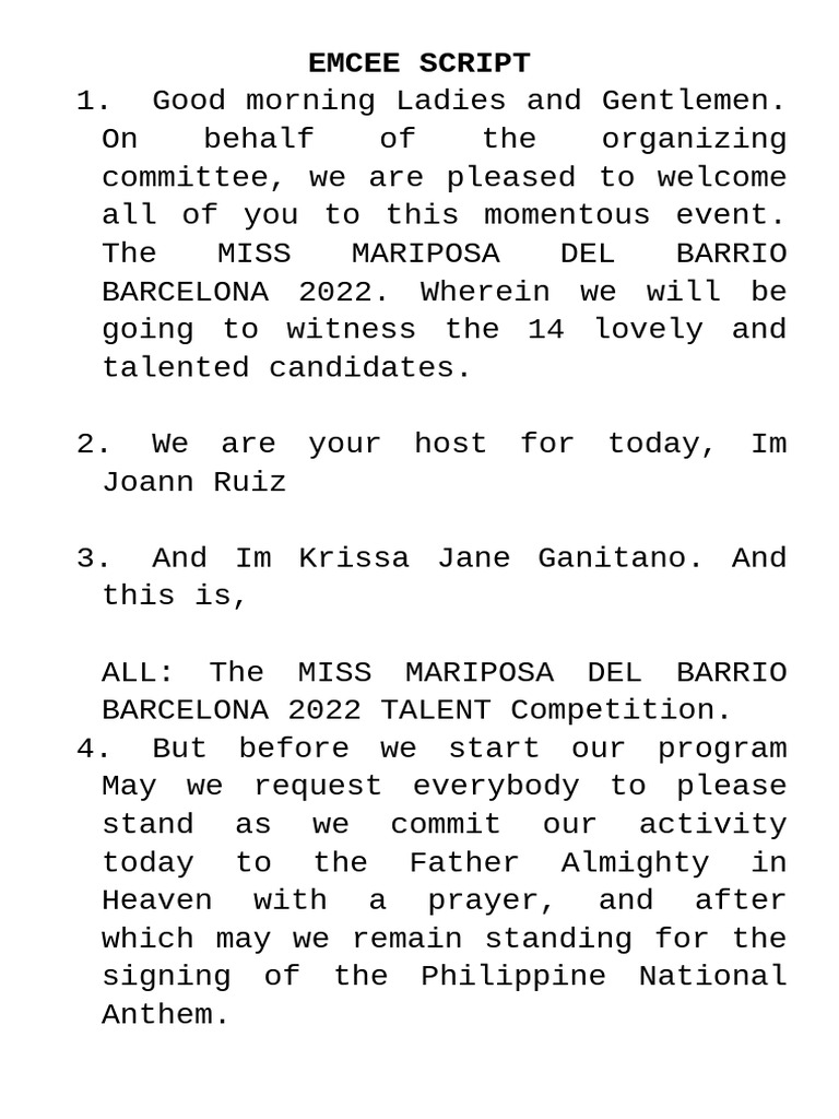 Script Pre Pageant | PDF