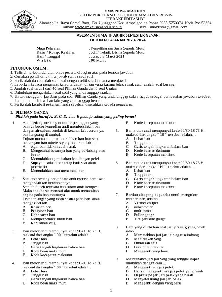 Soal ASAS PSSM Genap | PDF