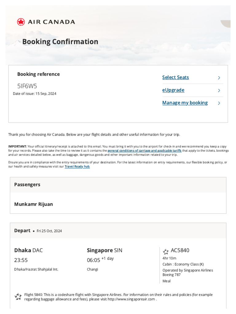 Air Canada - Booking Details | PDF