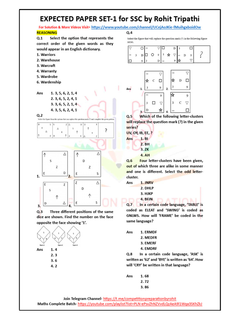 Expected Paper - SET-1 (Eng) by Rohit Tripathi | PDF