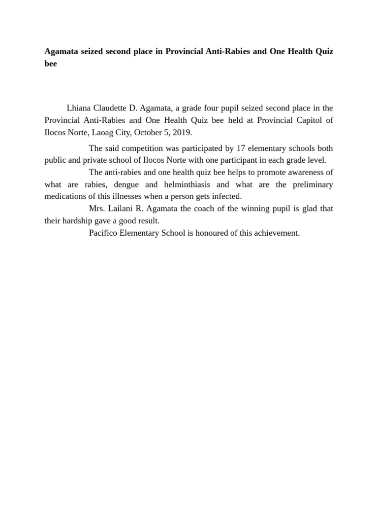 Agamata Seized Second Place in Provincial Anti | PDF
