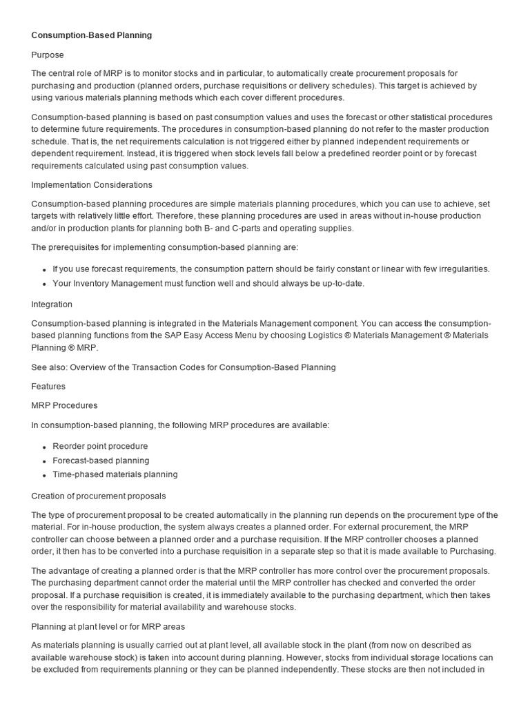 Consumption Based Planning | PDF