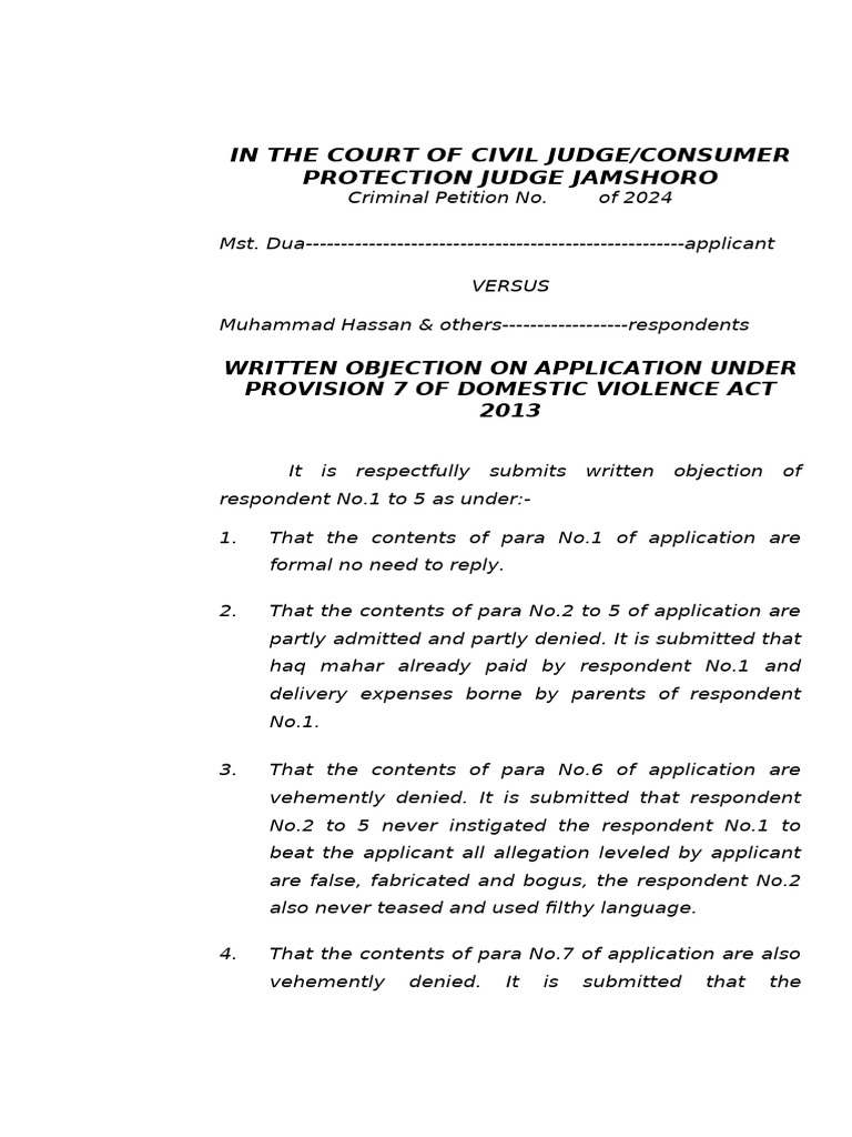 Written Objection On Domestic Violence Application Final | PDF