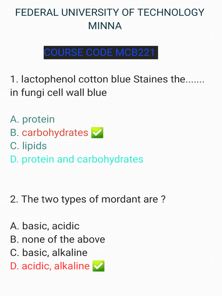 Mcb221 Past Questions by Alarape Yusuf Taofeek - 240830 - 122658 | PDF
