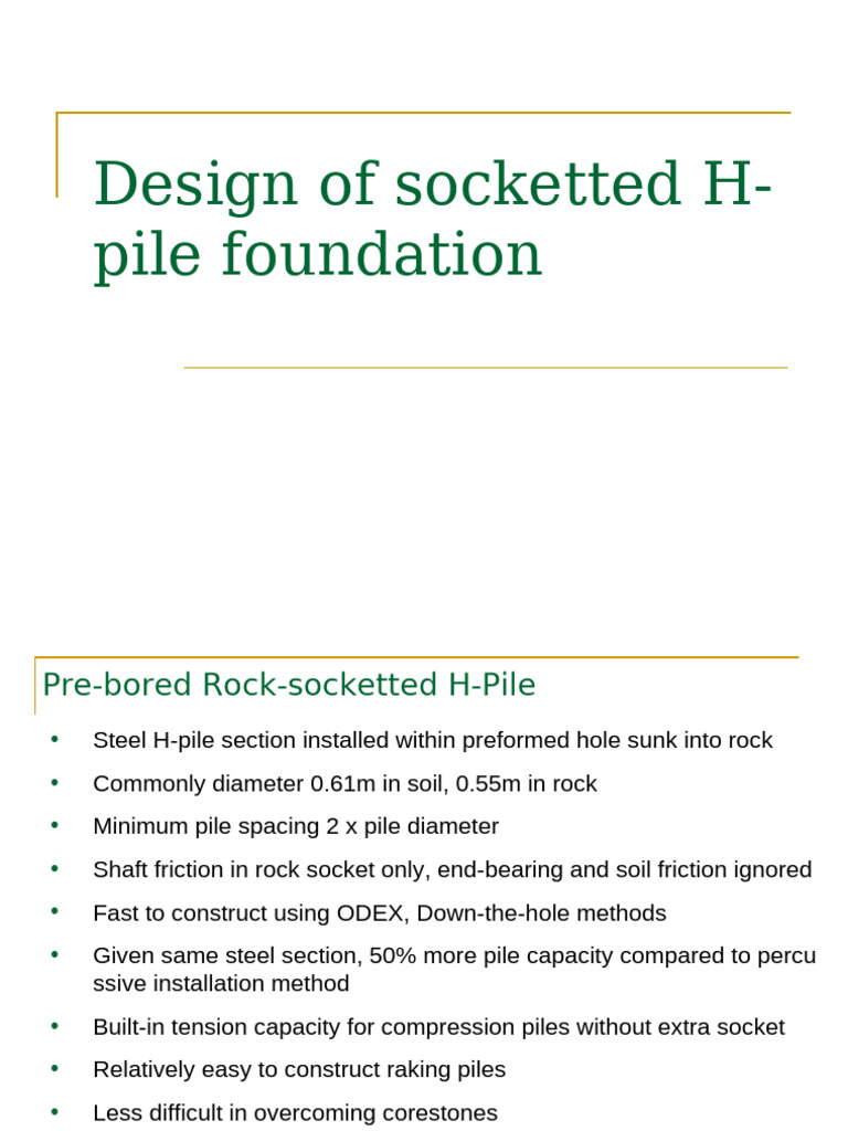 Design of Socketted H-pile Foundation | PDF