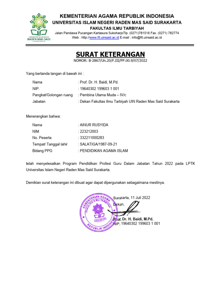 PAI 1B AINUR RUSYIDA Suket Menyelesaikan PPG Daljab Sampai PPL THN 2022 THP 1 3 | PDF