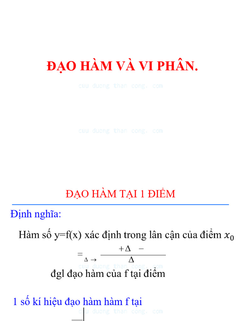 Giai Tich 1 Co Vy n02. Dao Ham Va Vi Phan b1 Dao Ham Ham So ...