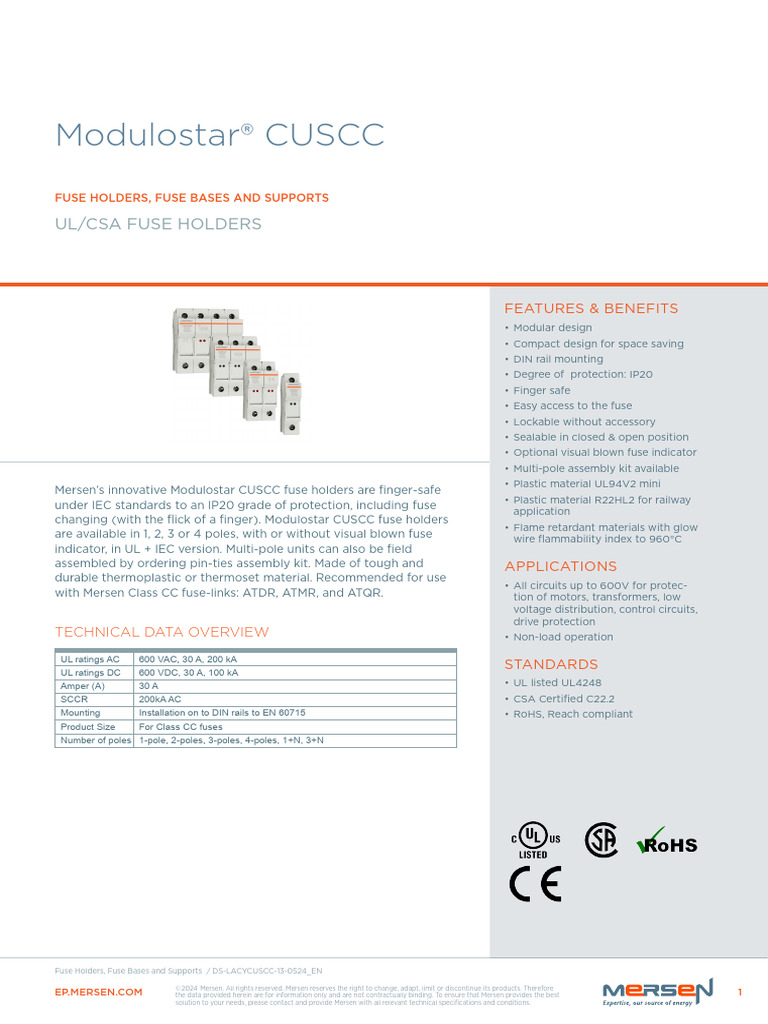 DS UL LV Modular Fuse Holders Modulostar CUSCC EN | PDF