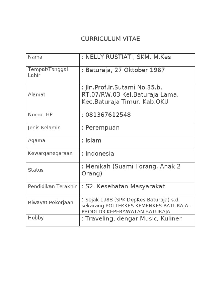 CV Bu Nelly | PDF