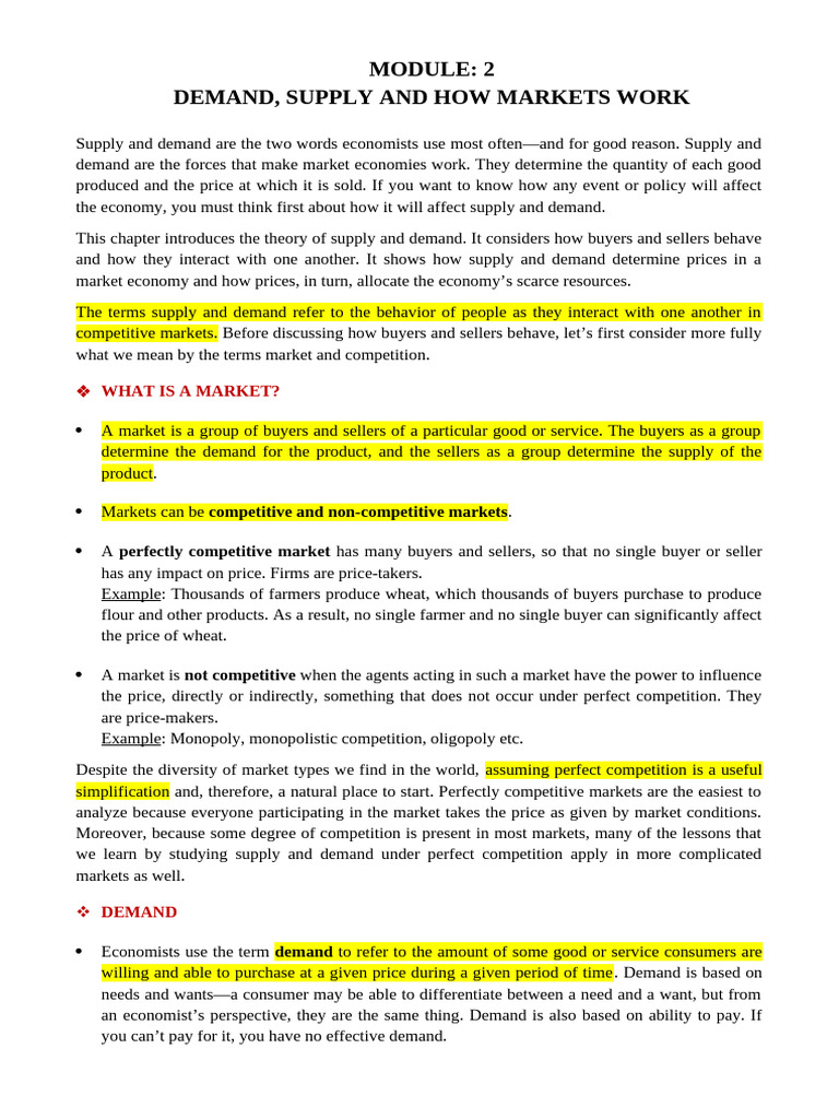 Module 2 Demand, Supply and How Markets Work | PDF