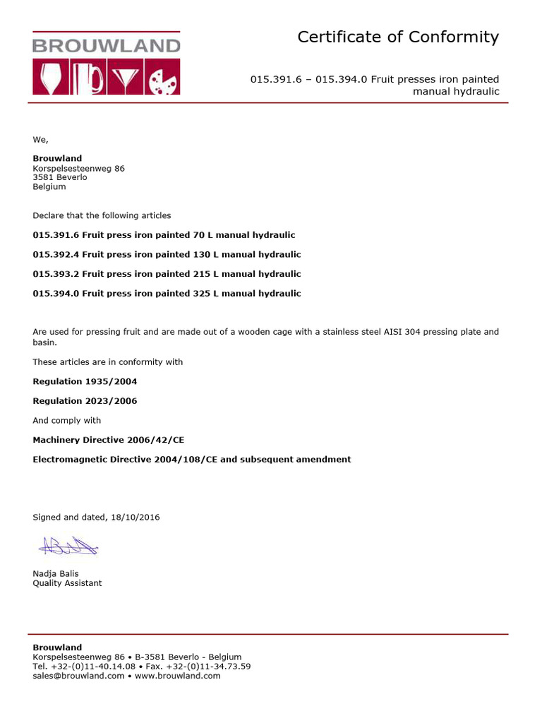 Certificat de Conformité | PDF