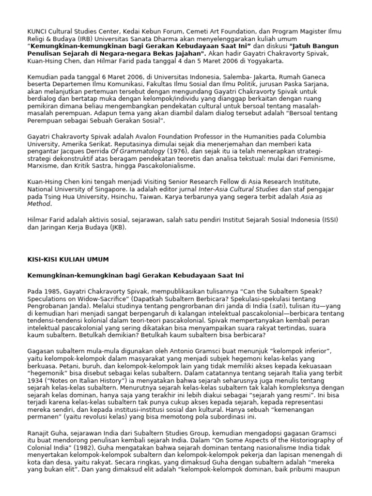 Kuliah Umum Gayatri Spivak | PDF
