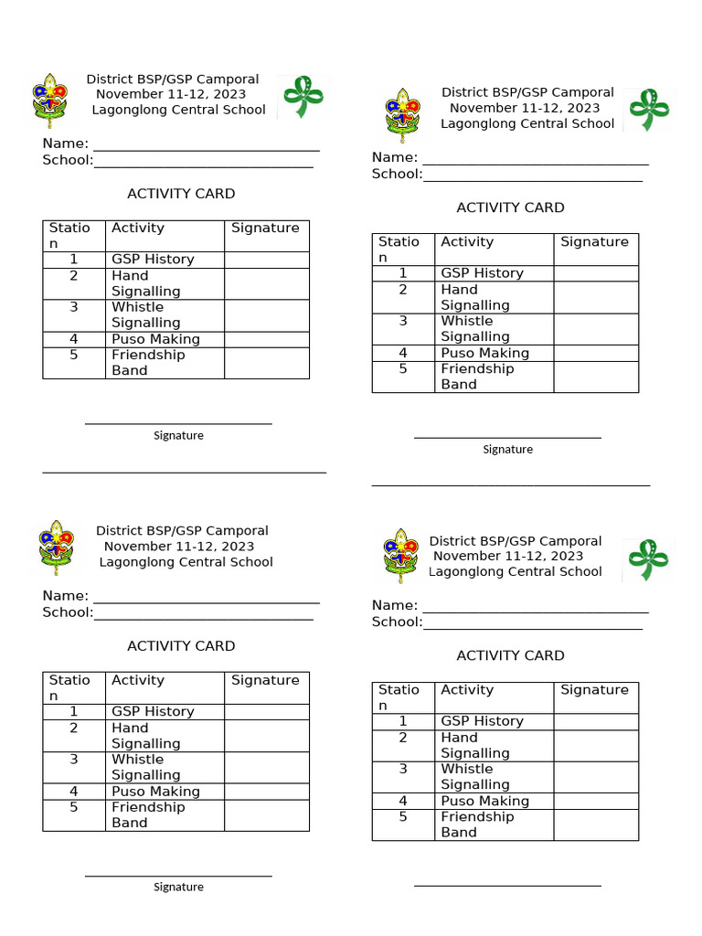 District GSP Activity Cards | PDF