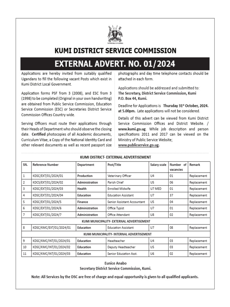 Kumi District Service Commission | PDF