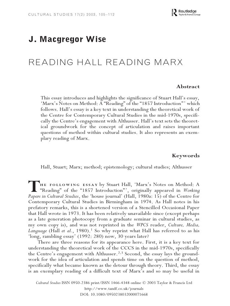 Reading Hall Reading Marx | PDF