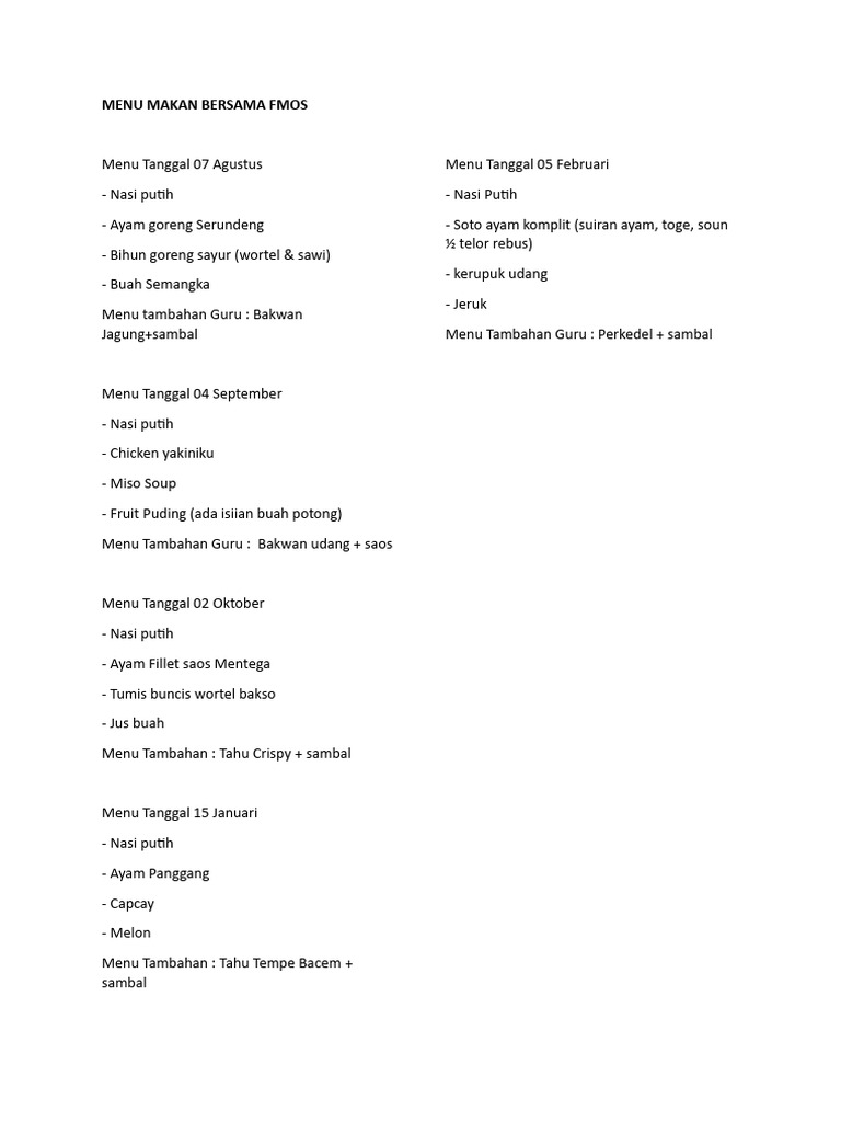 Menu Makan Bersama | PDF