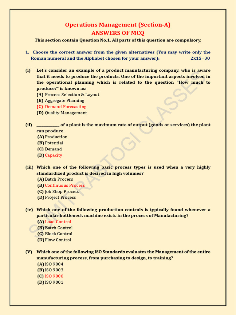 OMSM - MCQ With ANSWERS - JUNE'24 EXAMS | PDF