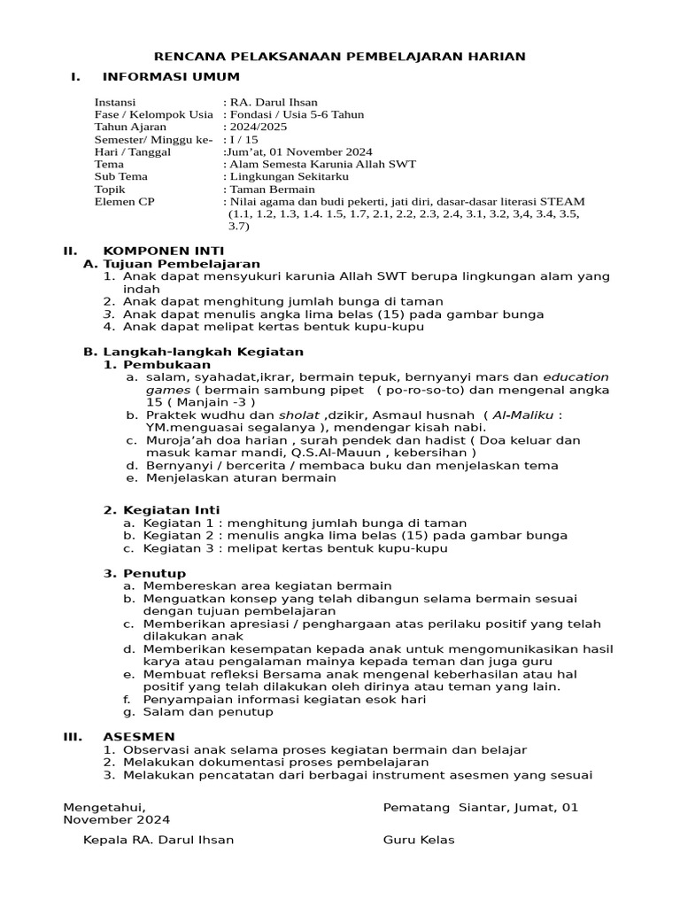 RPPH MINGGU 15 Jumat, 01 November 2024 | PDF