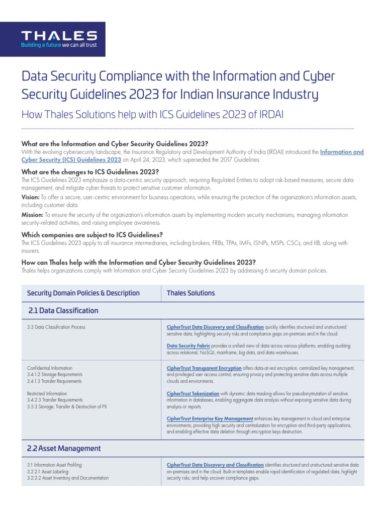 Data Security Compliance IRDAI ICS | PDF