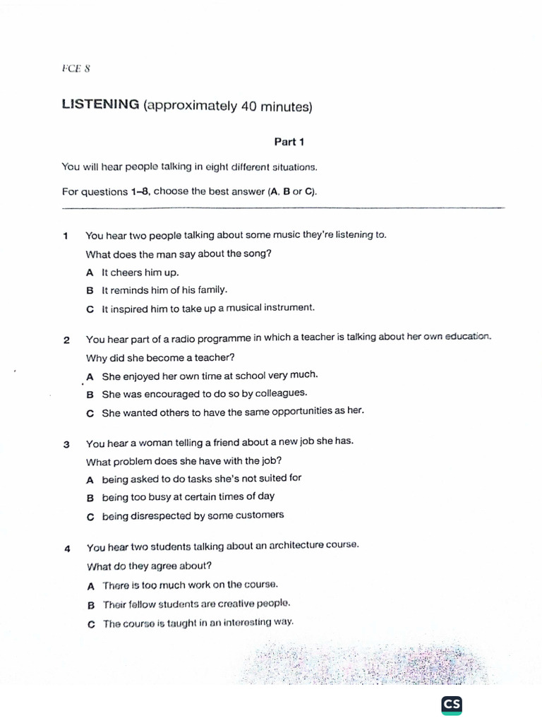 FCE Test 8 Listening | PDF