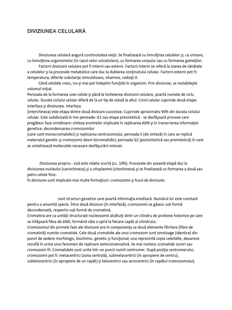 Diviziunea Celulara | PDF