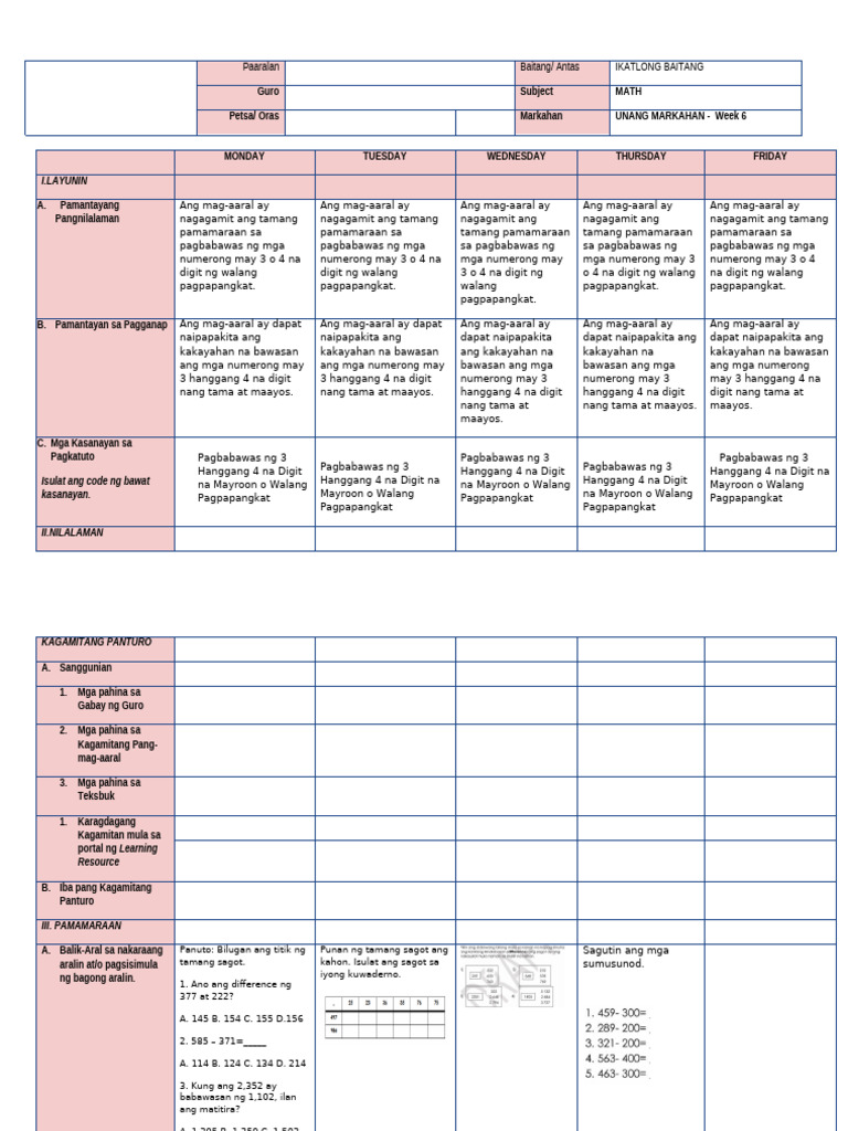 Math Week 6 | PDF | Subtraction | Arithmetic
