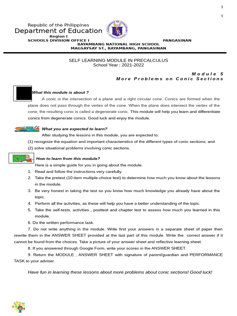 Module 5 More Problems On Conic Sections - SY2021 2022 | PDF