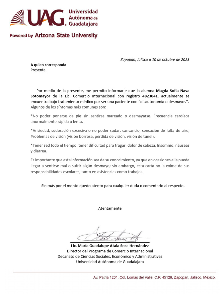 Carta Sofia Nava Sotomayor Firmada | PDF