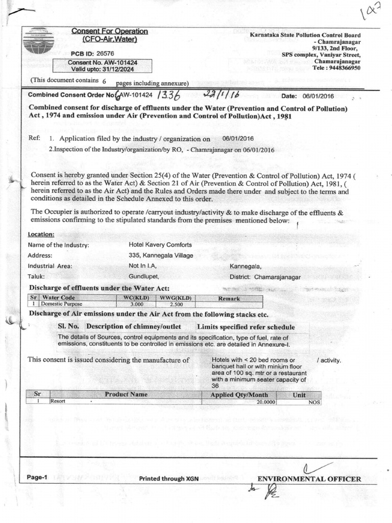 Karnataka State Pollution Control Board | PDF