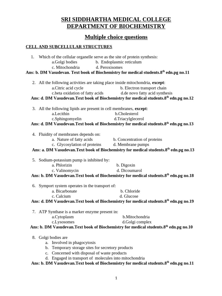 Biochemistry MCQ's MBBS | PDF