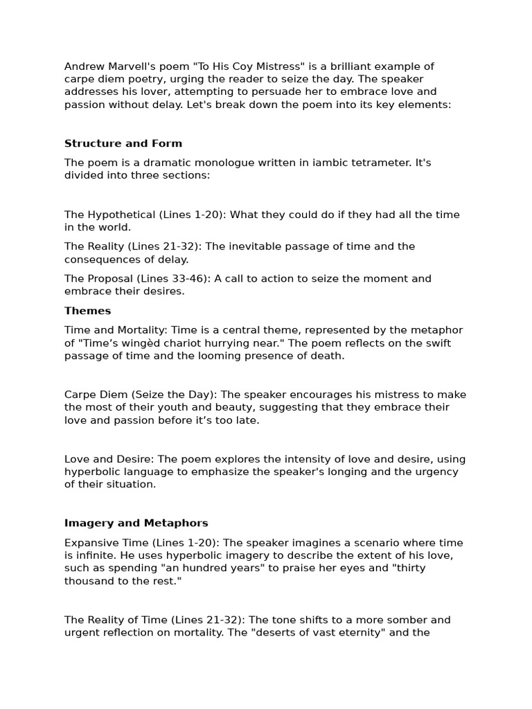 To His Coy Mistress Analysis | PDF