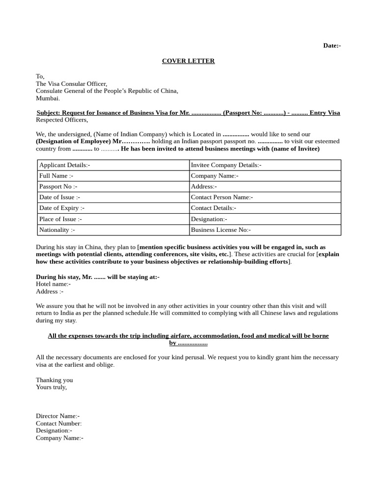 Company Cover Letter Darft - Consulate General of The People's Republic ...