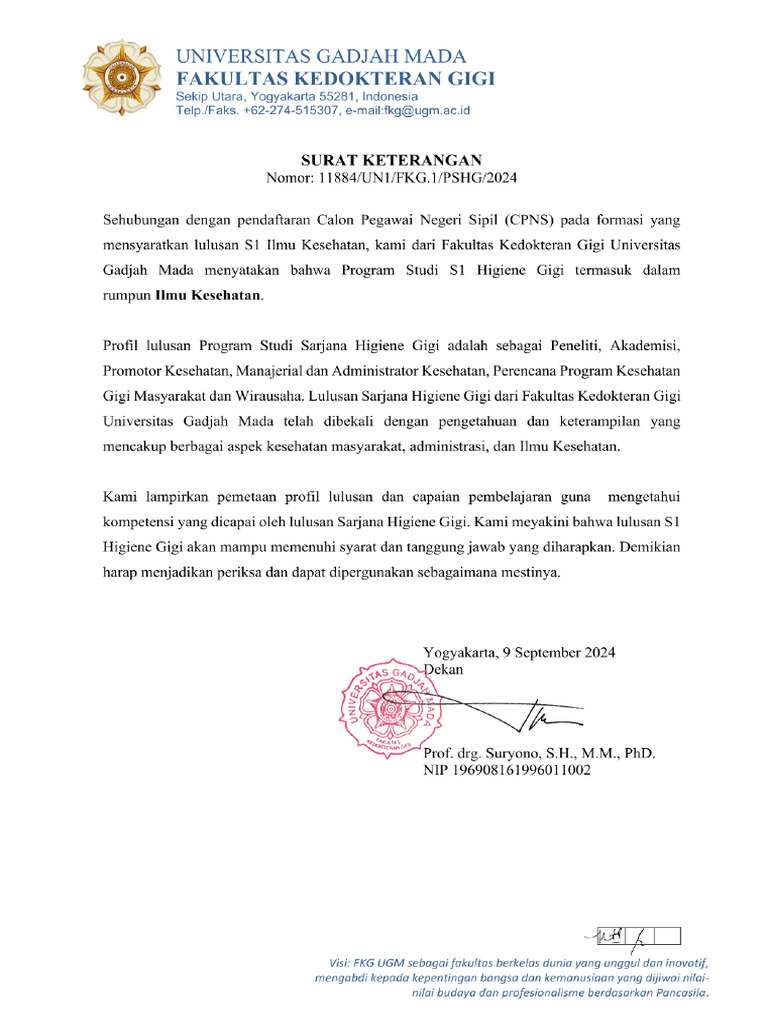 Surat Keterangan PSHG Dalam Rumpun Ilmu Kesehatan - Untuk Pendaftaran ...