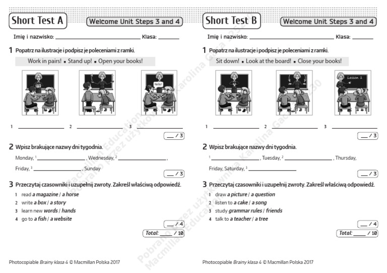 Brainy 4 Short Tests Welcome Steps 3-4 | PDF