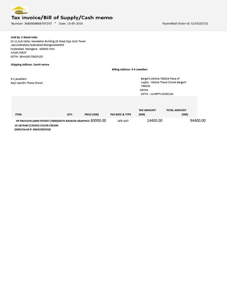 HP Bill Orginal | PDF