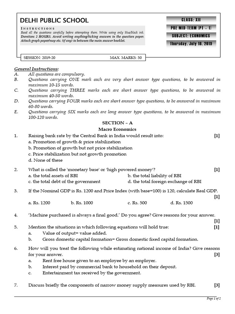 ECONOMICS - XII Sample Paper | PDF | Government Budget Balance ...