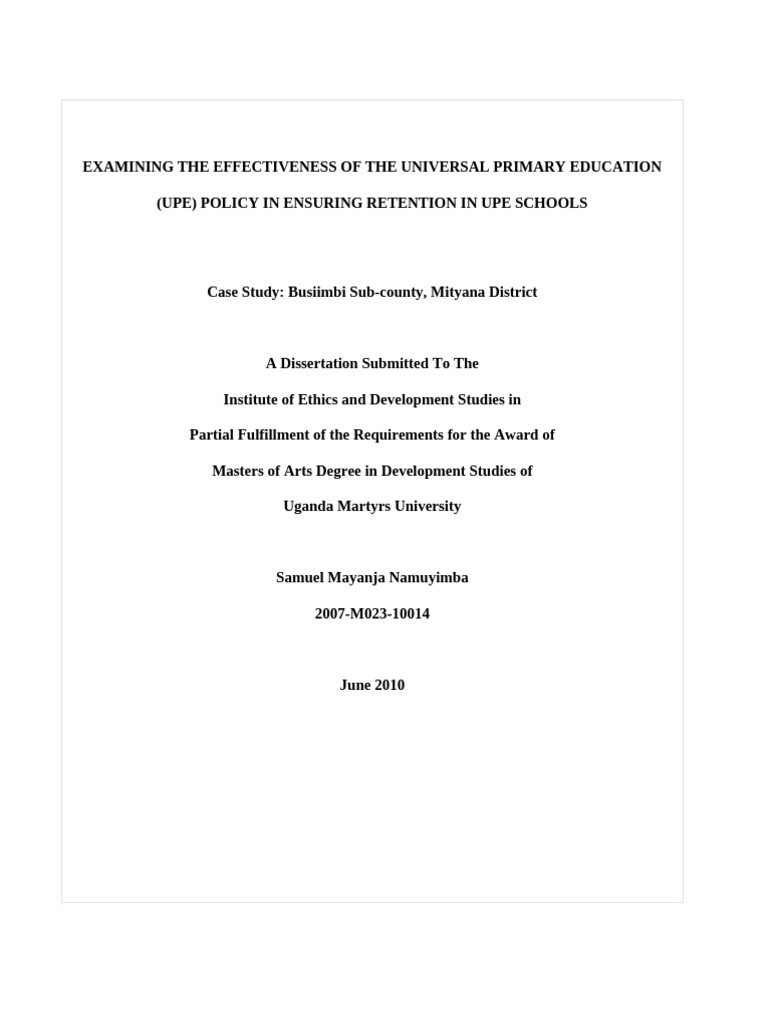 Dissertation For MA Mayanja Samuel 10 June2010 | PDF | Poverty ...