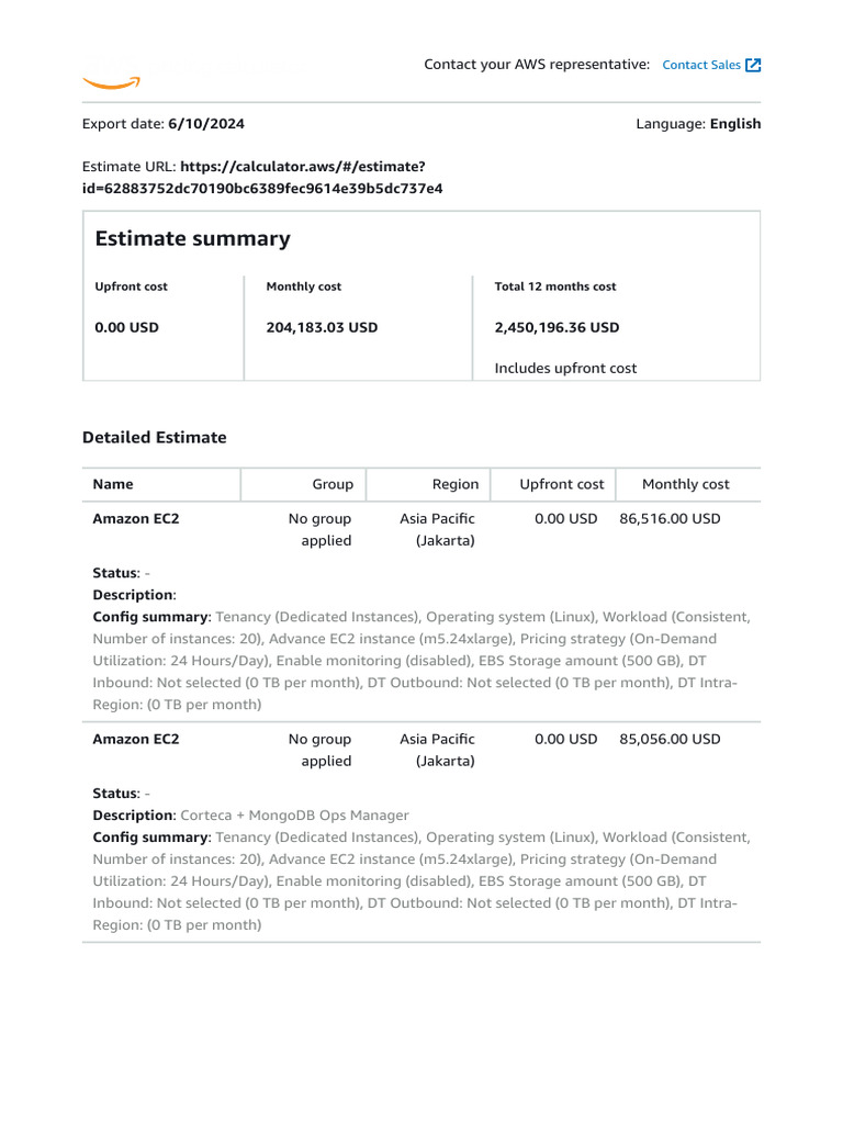 Corteca Estimate - AWS Pricing Calculator | PDF