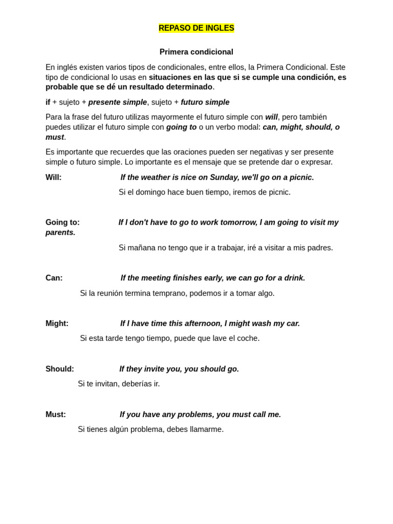 Primer y Segundo Condicional | PDF