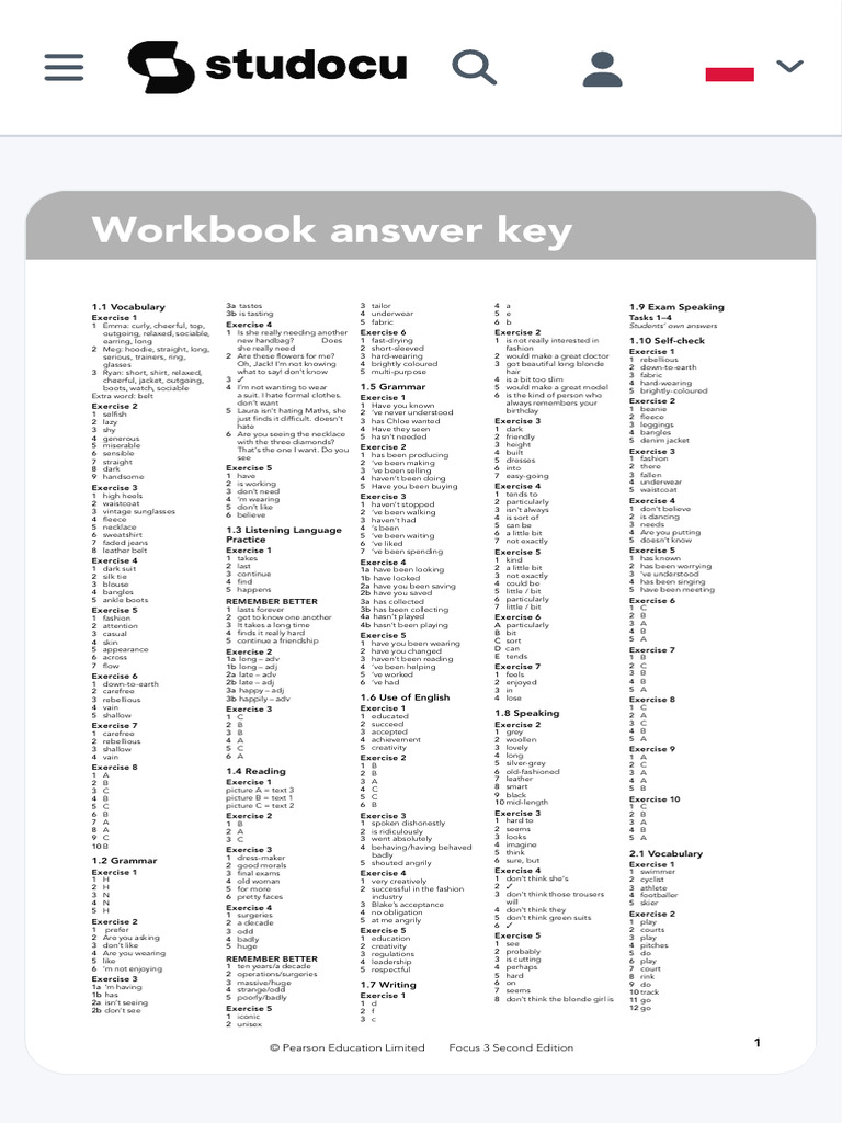 Focus 3 2E Workbook Answers - 1 1 Vocabulary Exercise 1 1 Emma Curly ...
