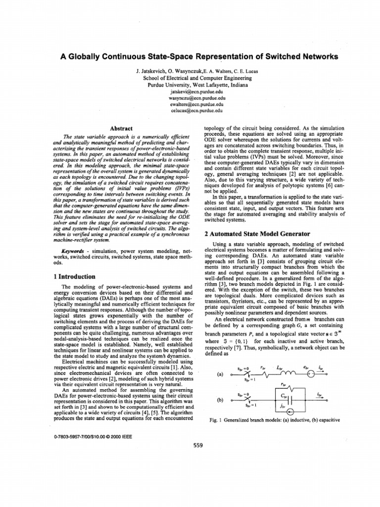 A Globally Continuous State-space Representation of Switched Networks | PDF A Globally Continuous State-space Representation of Switched Networks | PDF