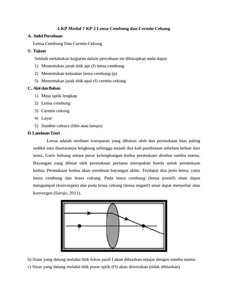 LKP Modul 7 KP 2 Lensa Cembung Dan Cermin Cekung | PDF
