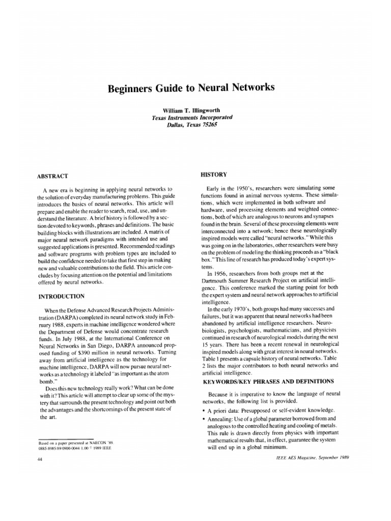 Beginners Guide To Neural Networks | PDF