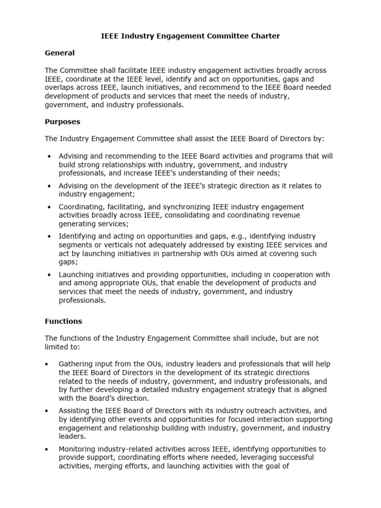 IEEE Industry Engagement Committee Charter | PDF