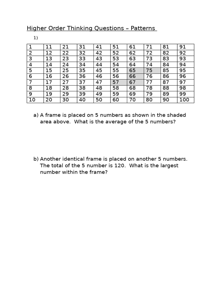 Higher Order Thinking Questions - Patterns | PDF