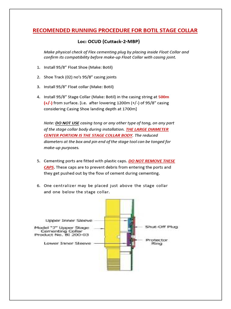 Stage Collar Running Procedure | PDF
